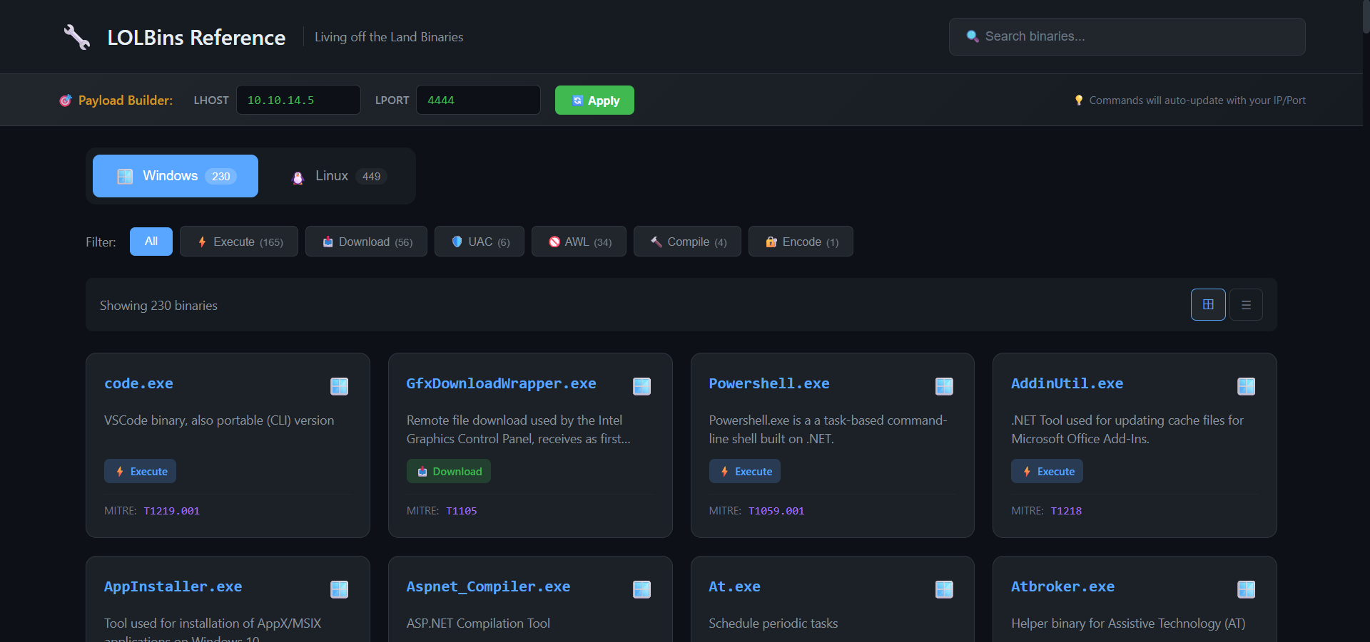LOLBins Reference — Living off the Land Binaries for Windows & Linux